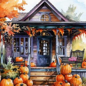 Halloween Digital Paper, Fall Porch, Autumn Garden, Fall, Pattern ...