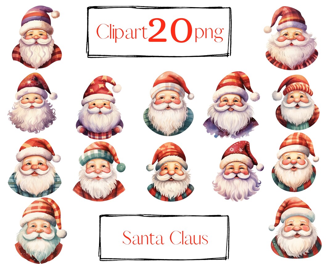 Santa Claus Clipart, Classic Christmas Clipart. Present, Gift, Vintage ...