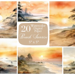 Beach Digital Paper, Sunrise Digital Paper. Watercolor Scrapbook Paper ...