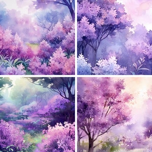 Lilac Garden Digital Paper, Lilac Clipart. Watercolor Scrapbook Paper ...