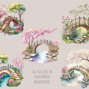 Spring Bridge Clipart, Garden Clip Art, Png. Digital Watercolor. Free ...