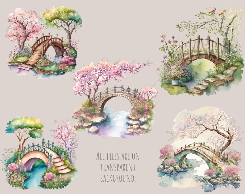 Spring Bridge Clipart, Garden Clip Art, Png. Digital Watercolor. Free ...