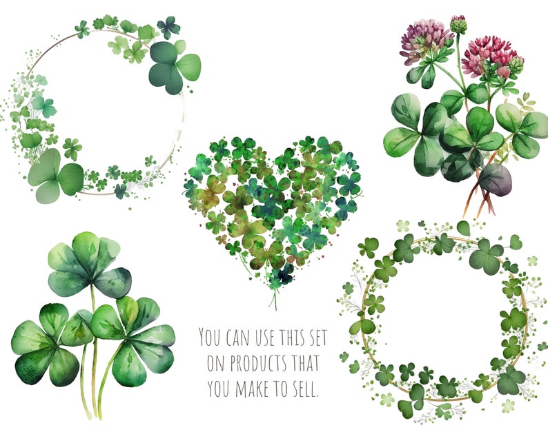 Watercolor Clover Clipart. Grass Clipart. Floral Shamrock - Etsy