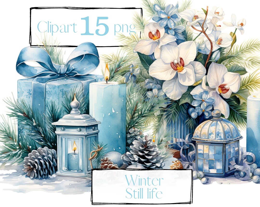 Blue Christmas Clipart. Ornamental Clipart. Still Life Clipart. Winter ...