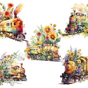 Watercolor Retro Train Clipart. Vintage Clipart, Retro Clip Art, Boho ...