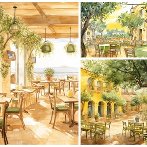 Summer Cafe Digital Paper, Olive Pattern. Watercolor Scrapbook Paper ...