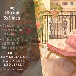 Balcony Watercolor Digital Paper, Travel Scrapbook (instant Download ...