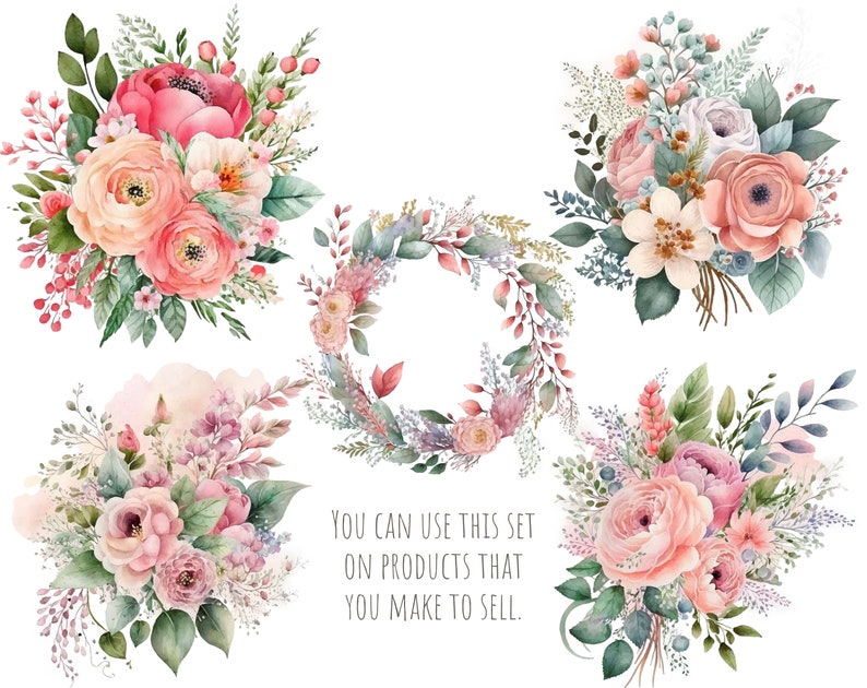 Pink Floral Clipart Wreath Clip Art Flower Frame Boho - Etsy