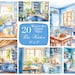 Kitchen Digital Paper, Blue Interior. Watercolor Scrapbook Paper for ...