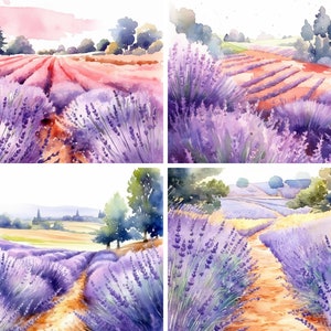 Lavender Field Digital Paper, Wild Flowers. Watercolor Scrapbook Paper ...