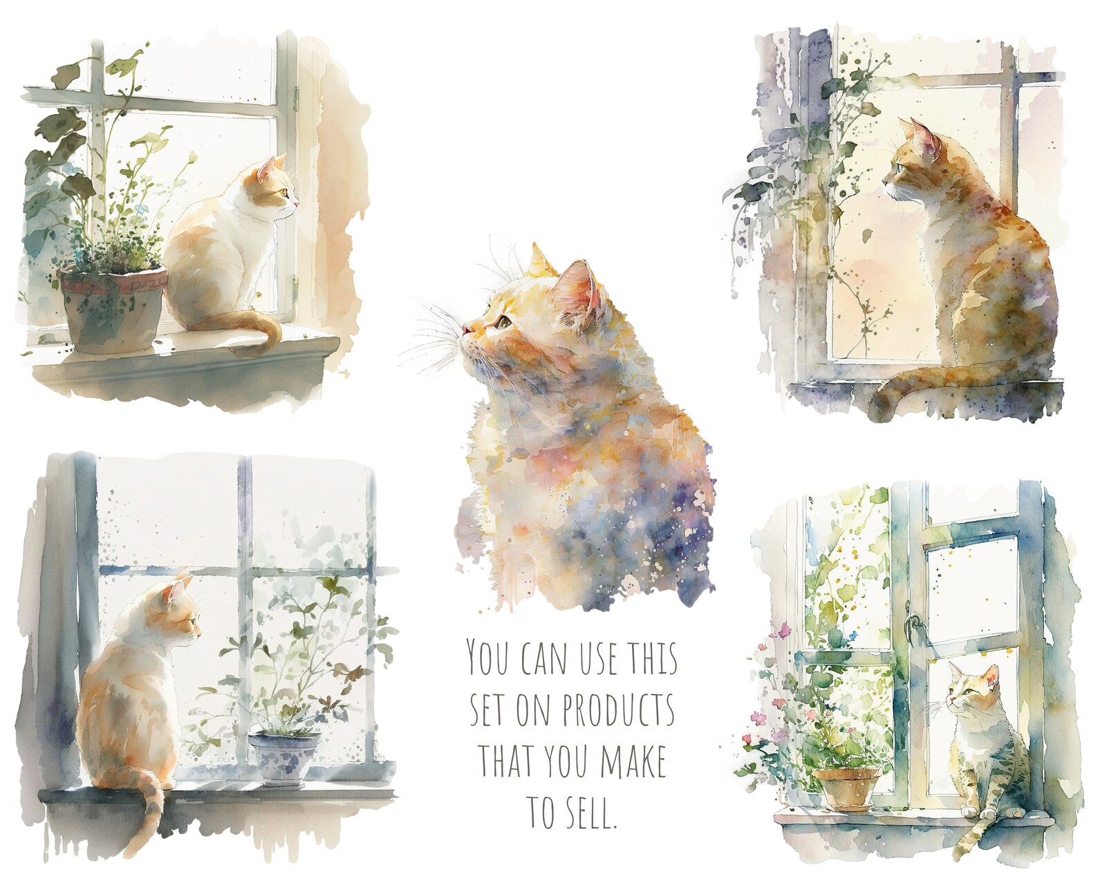 Cute Cat Clipart, Animals in the Flowers Clip Art, Png. Digital ...