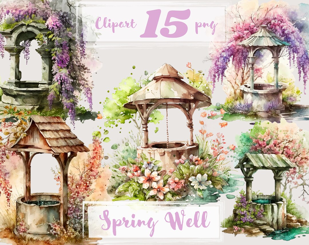 Spring Wells Clipart, Cottage Clip Art, Png. Digital Watercolor. Free ...