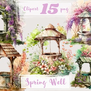 Spring Wells Clipart, Cottage Clip Art, Png. Digital Watercolor. Free ...