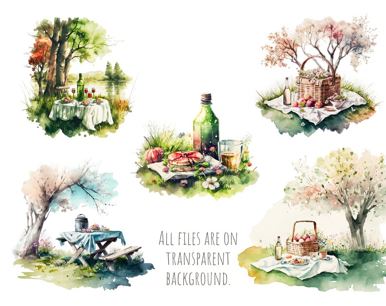 Spring Picnic Clipart, Tea Time Clip Art, Png. Digital Watercolor. Free ...