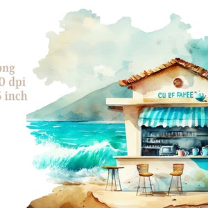 Beach Coffee Shop Clipart, Cafe Clip Art, Png. Digital Watercolor. Free ...