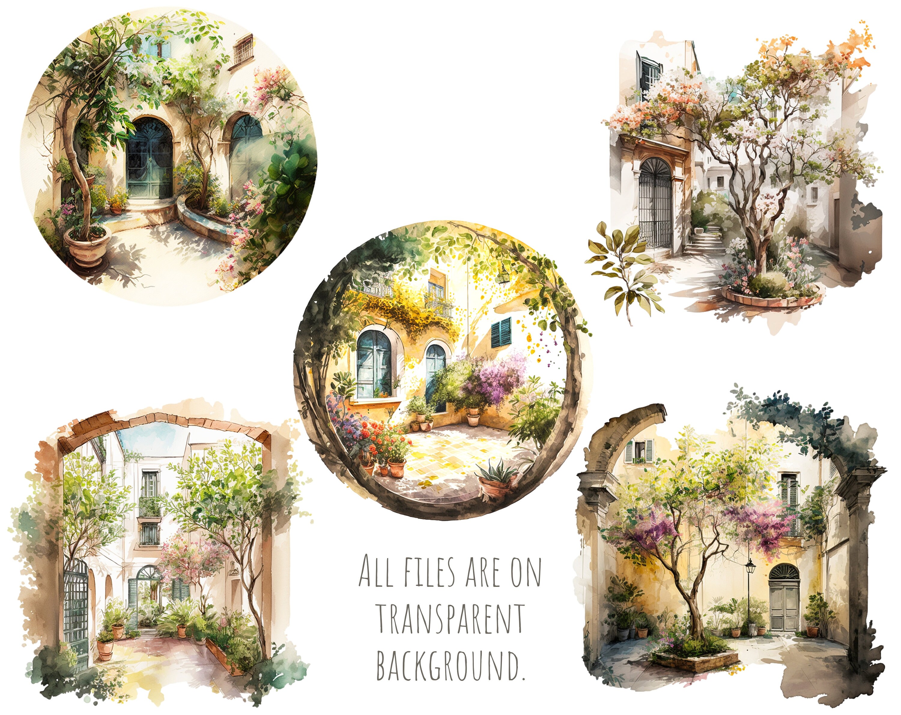 Courtyard Clipart Spring Courtyard Png. Digital Watercolor. - Etsy