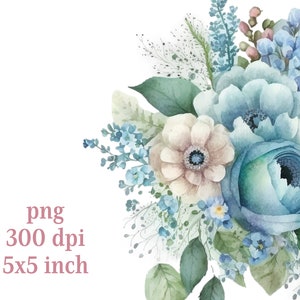 Blue Floral Clipart, Wreath Clip Art, Flower Frame, Boho Bouquets ...