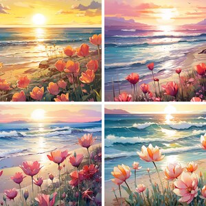 Beach Digital Paper, Sunrise Digital Paper. Watercolor Scrapbook Paper ...