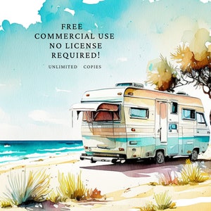 RV Camping Clipart, RV Clip Art, Travel Clipart, Watercolor Summer ...