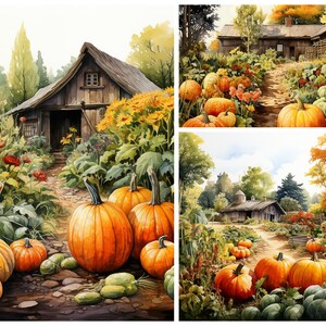 Halloween Digital Paper, Autumn Garden, Fall, Pattern. Watercolor ...