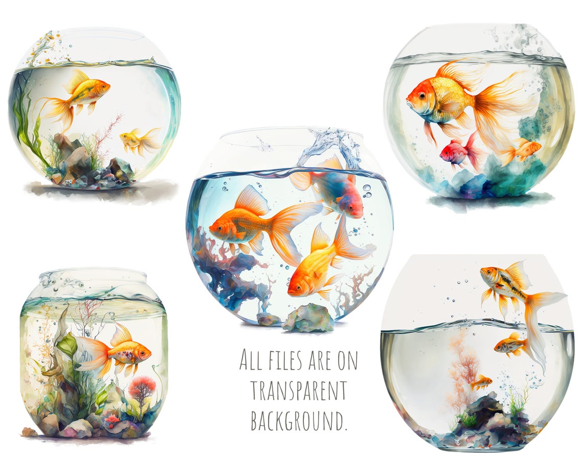 Goldfish Clipart, Digital Watercolor. Nautical Clipart. Aquarium Clip ...
