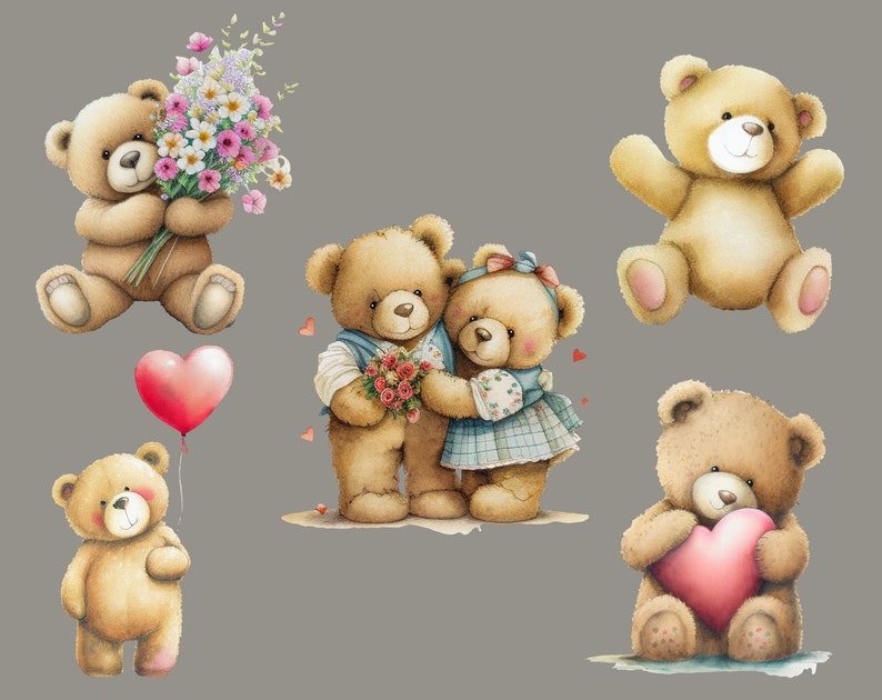 Valentines Day Love Bears Clipart Valentine Png Love Bears - Etsy