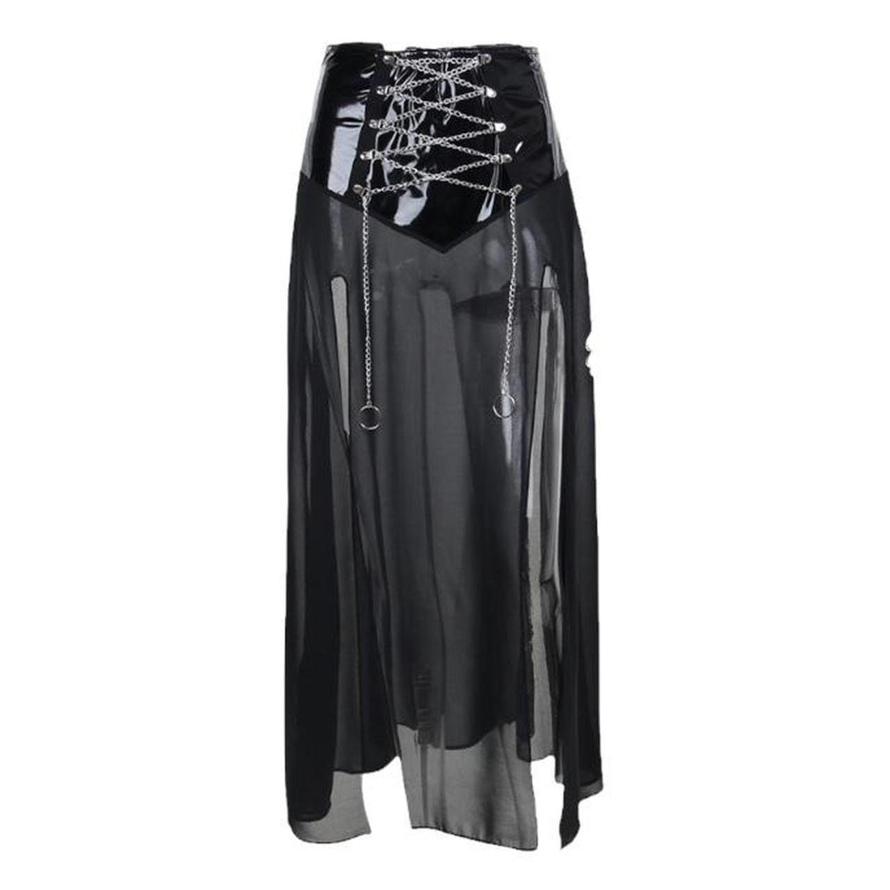 Black Faux Leather PVC Mesh Maxi Skirt Lace up Chain Techno - Etsy
