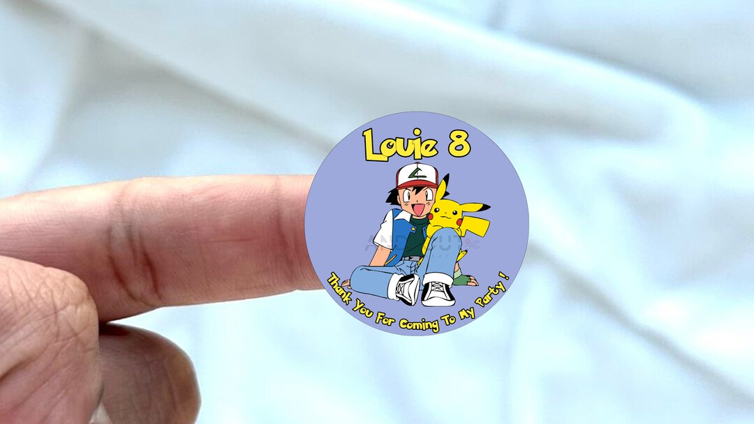 Personalised Pokemon Ash Ketchum and Pikachu Birthday Stickers Pokemon ...