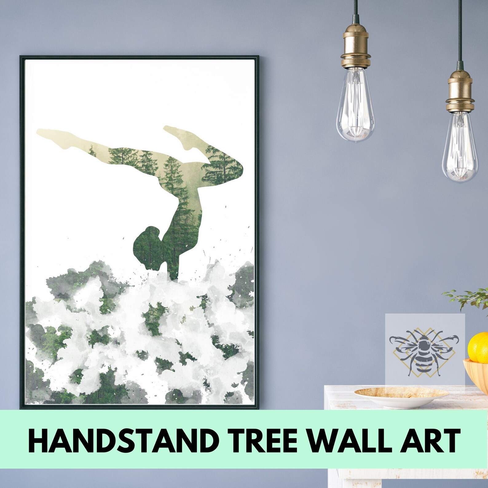 Handstand Art Poster Arm Balance Art Water Color Yoga Art Yoga Pose ...