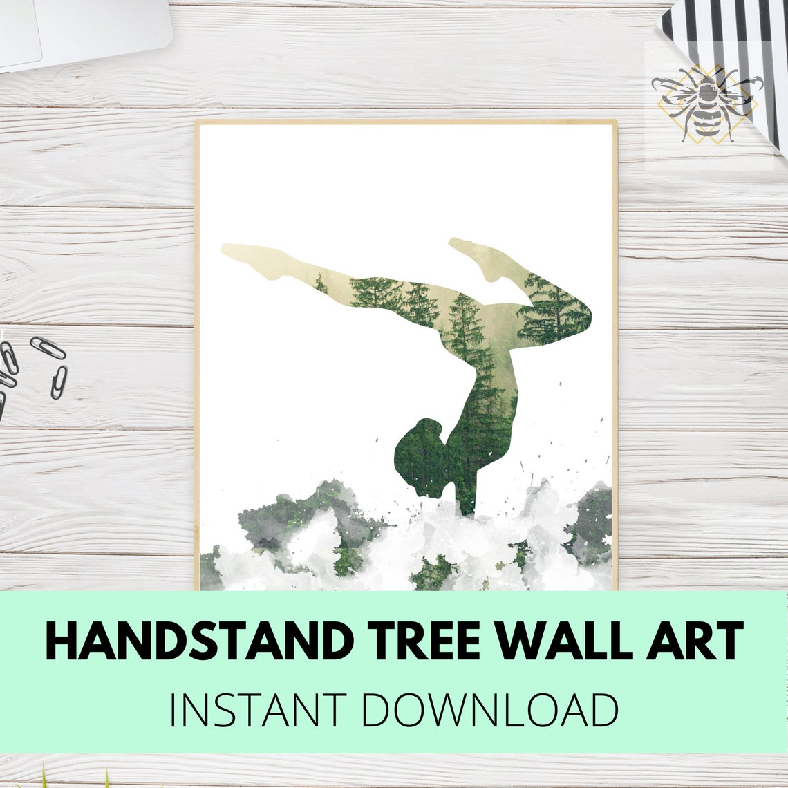 Handstand Art Poster Arm Balance Art Water Color Yoga Art Yoga Pose ...