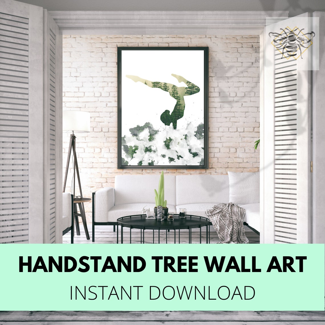 Handstand Art Poster Arm Balance Art Water Color Yoga Art Yoga Pose ...