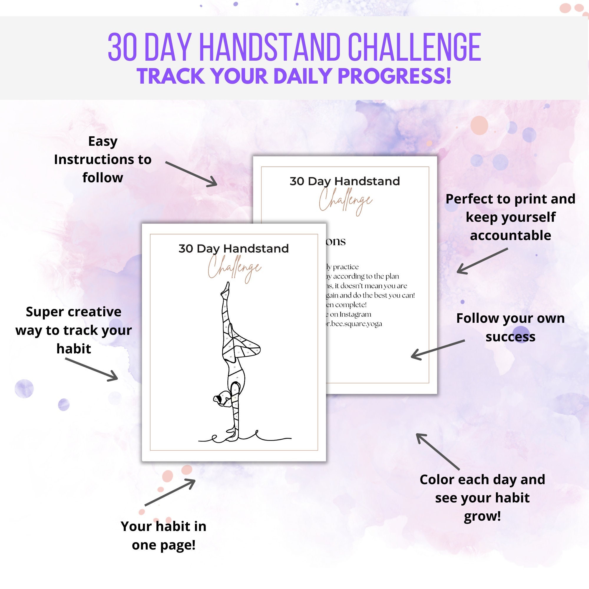 New Year Fitness Challenge 30 Days Handstand Challenge Printable Habit ...