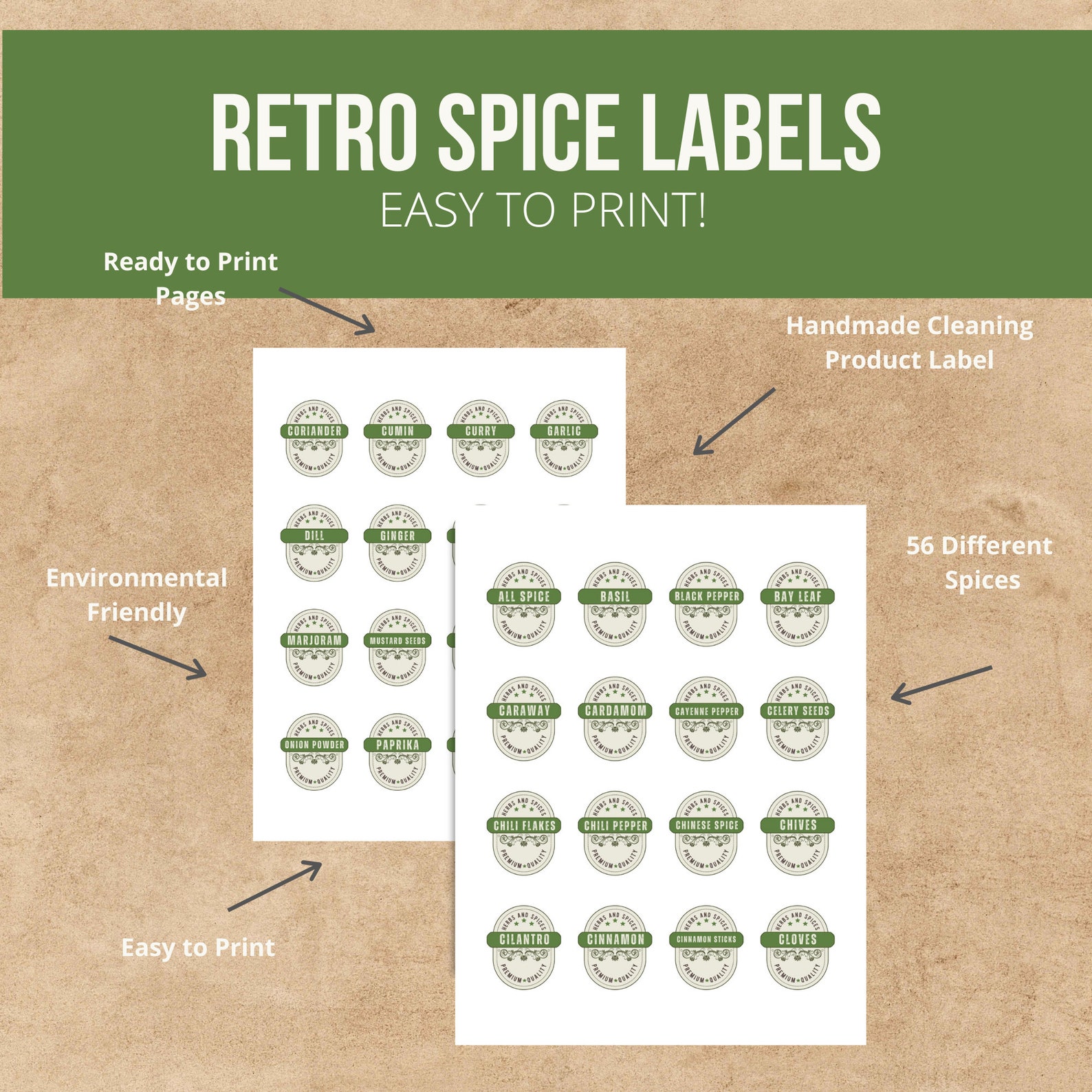 56 Retro Spice Labels, Spice Jar Label Template, Printable Seasoning ...