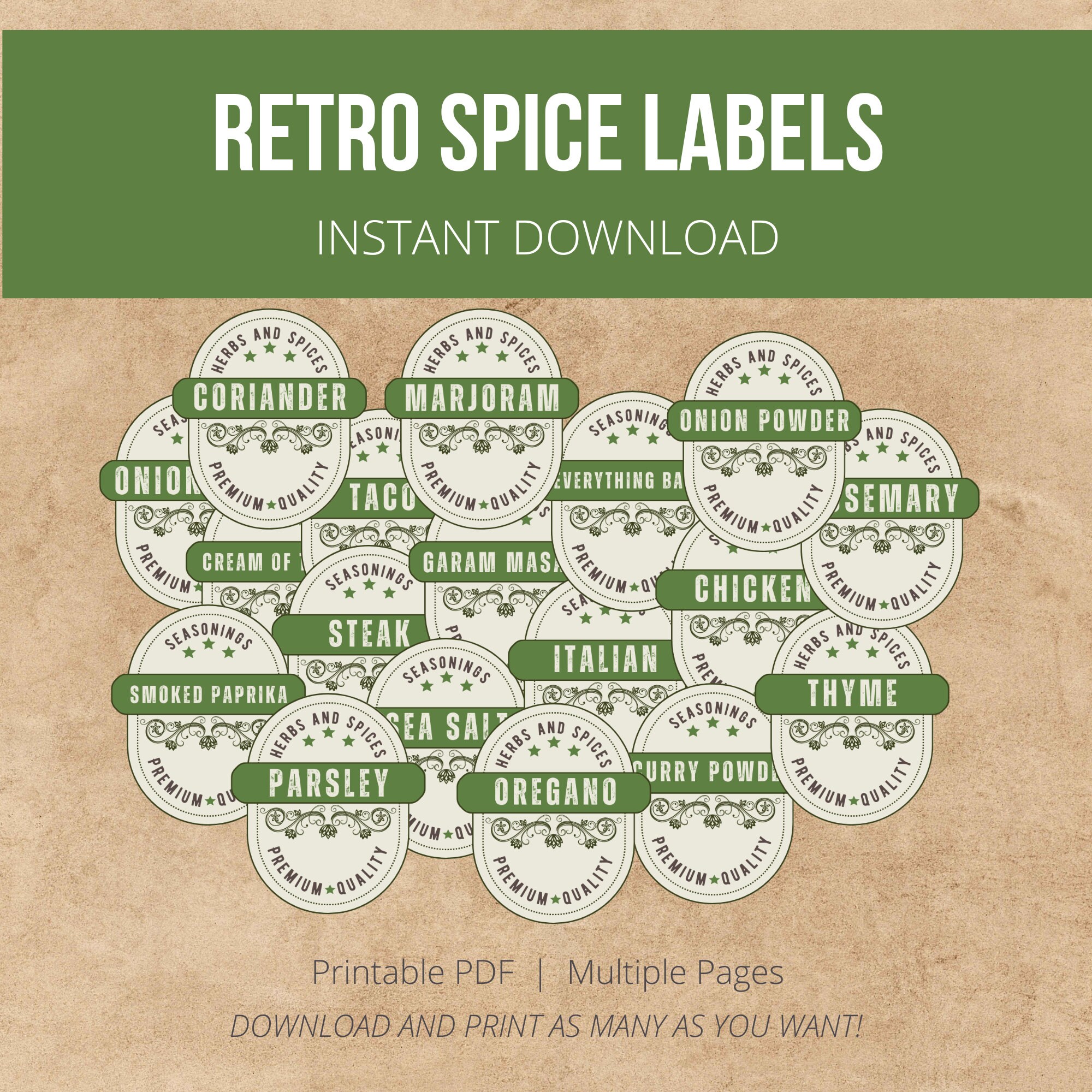 56 Retro Spice Labels, Spice Jar Label Template, Printable Seasoning ...