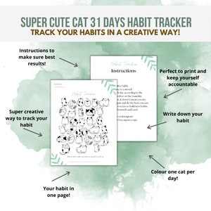 31 Days Habit Tracker Printable | Daily Kitten and Cat Colouring ...