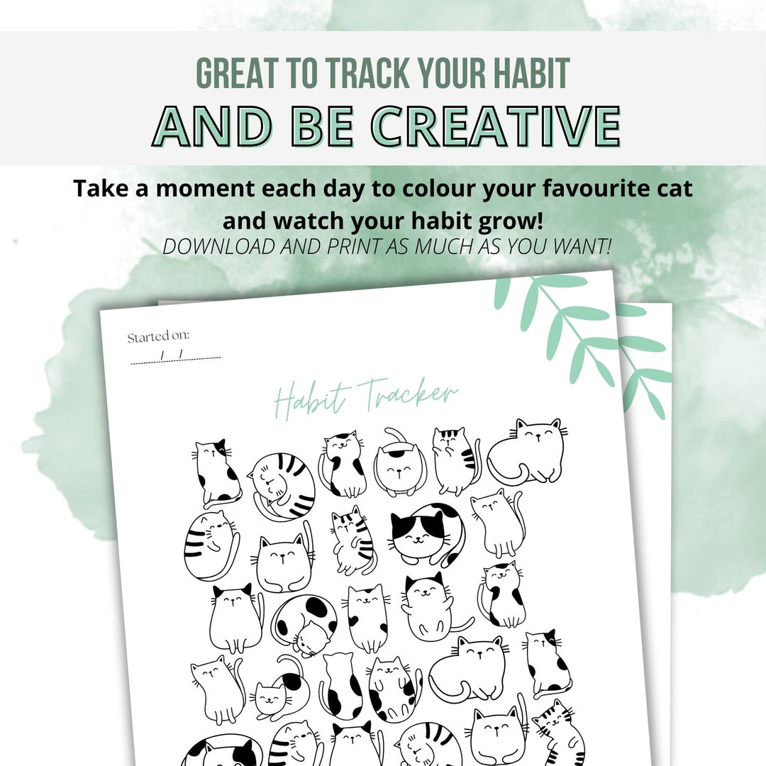 31 Days Habit Tracker Printable | Daily Kitten and Cat Colouring ...