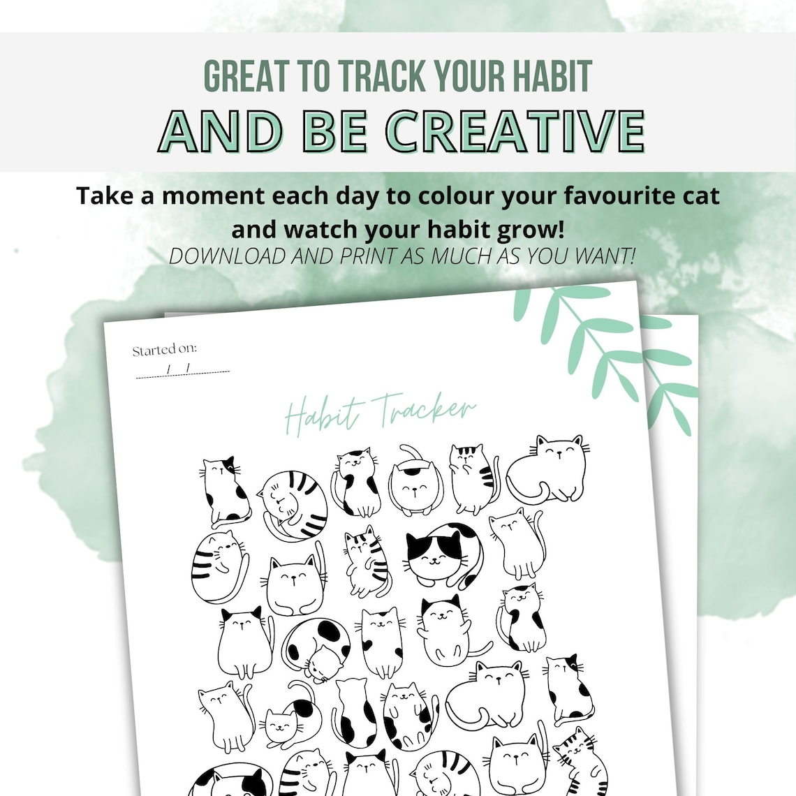 31 Days Habit Tracker Printable | Daily Kitten and Cat Colouring ...