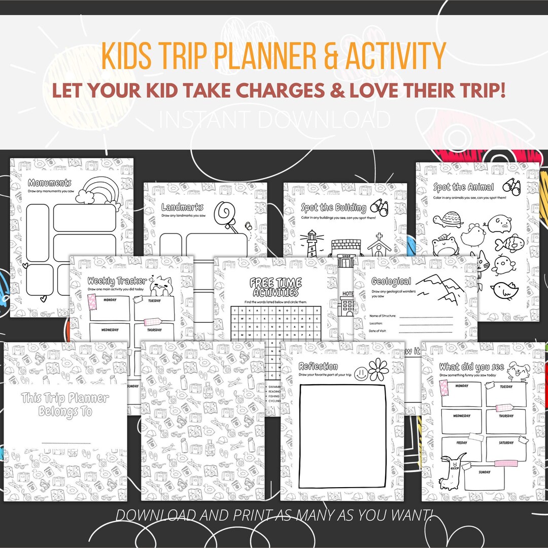 Kid Trip Planner | Doodle Kid Travel Guide | Kid Travel and Road Trip ...