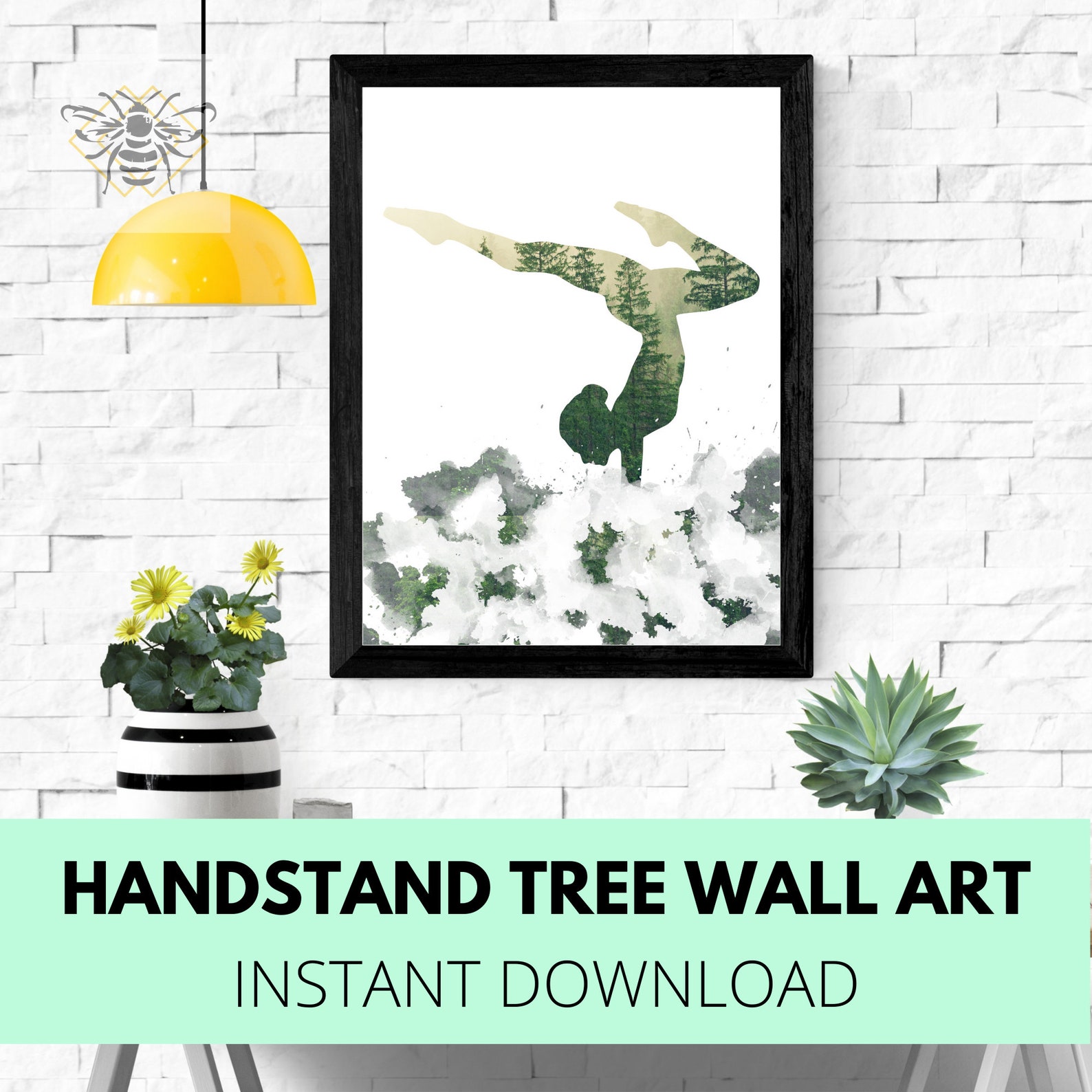 Handstand Art Poster Arm Balance Art Water Color Yoga Art Yoga Pose ...