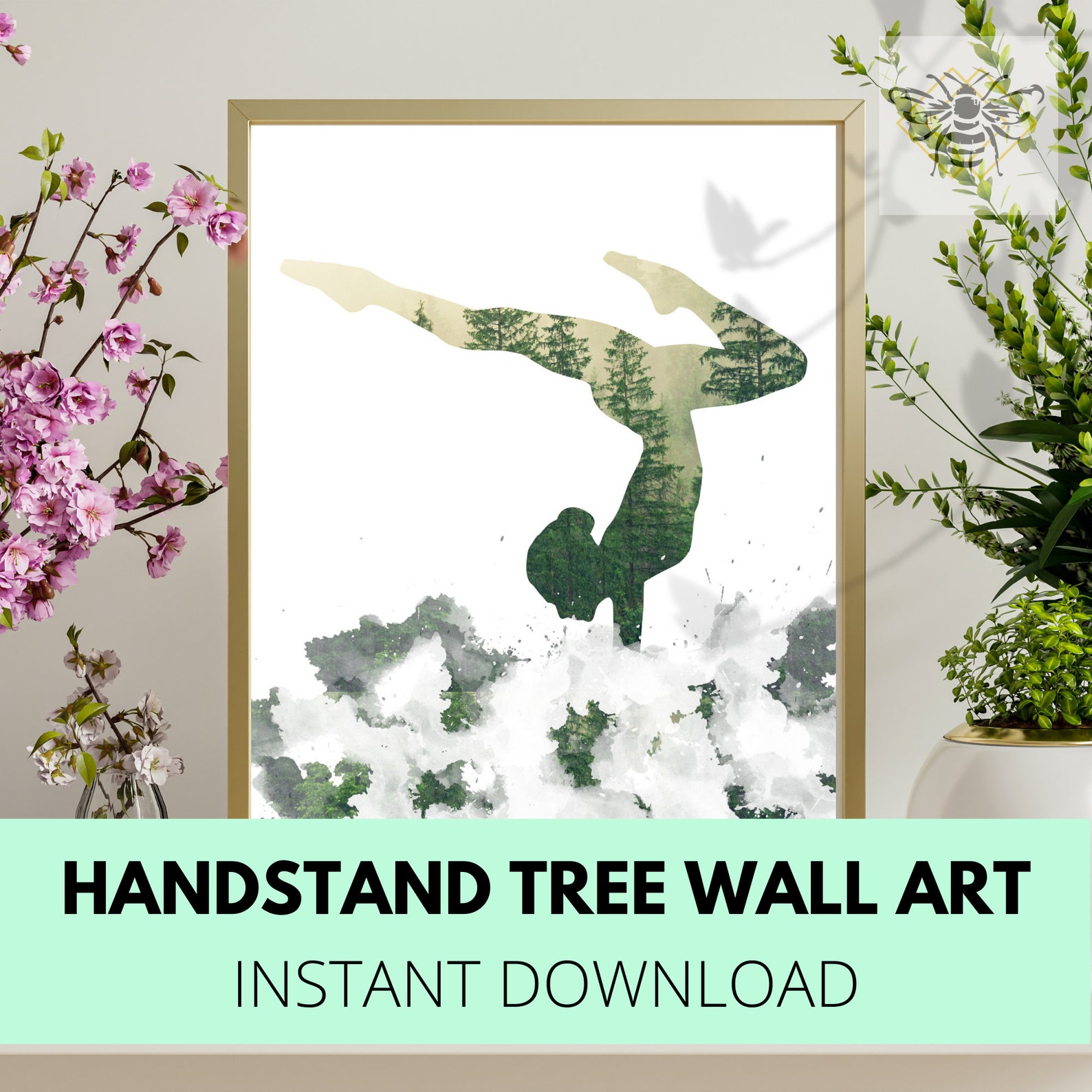 Handstand Art Poster Arm Balance Art Water Color Yoga Art Yoga Pose ...
