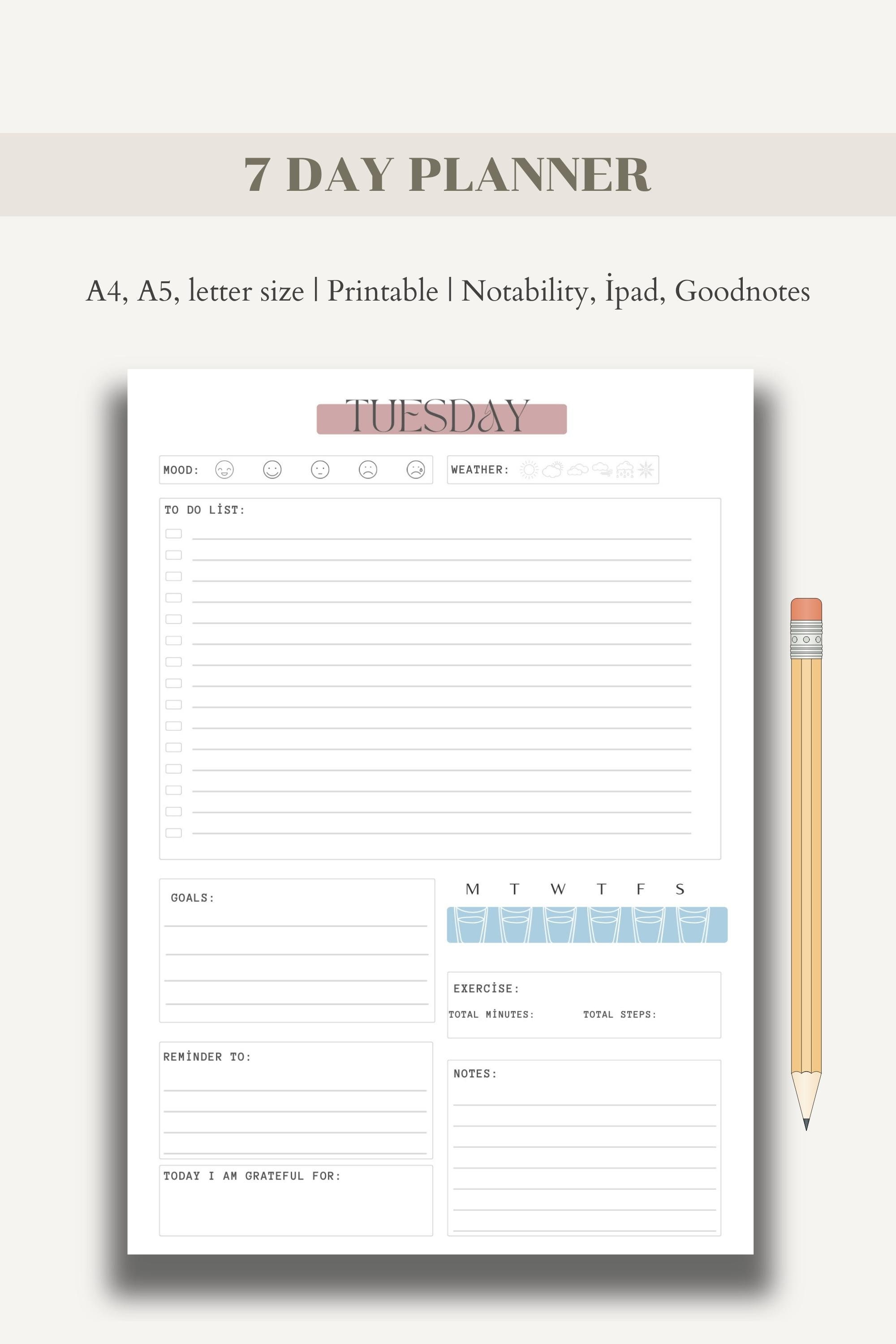 7 Day Planner Printable, Daily Planner, Weekly Planner, Daily to Do ...