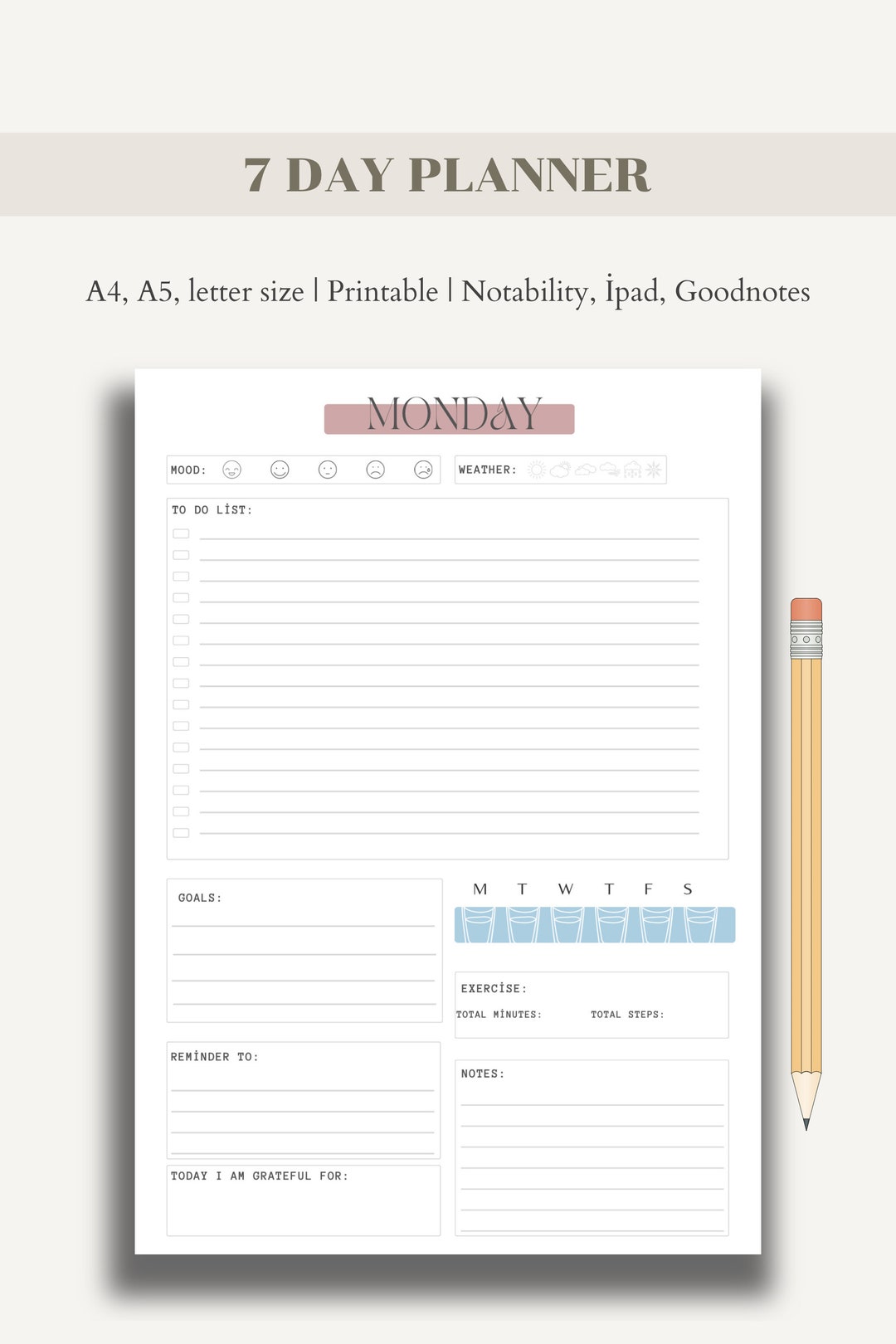 7 Day Planner Printable, Daily Planner, Weekly Planner, Daily to Do ...