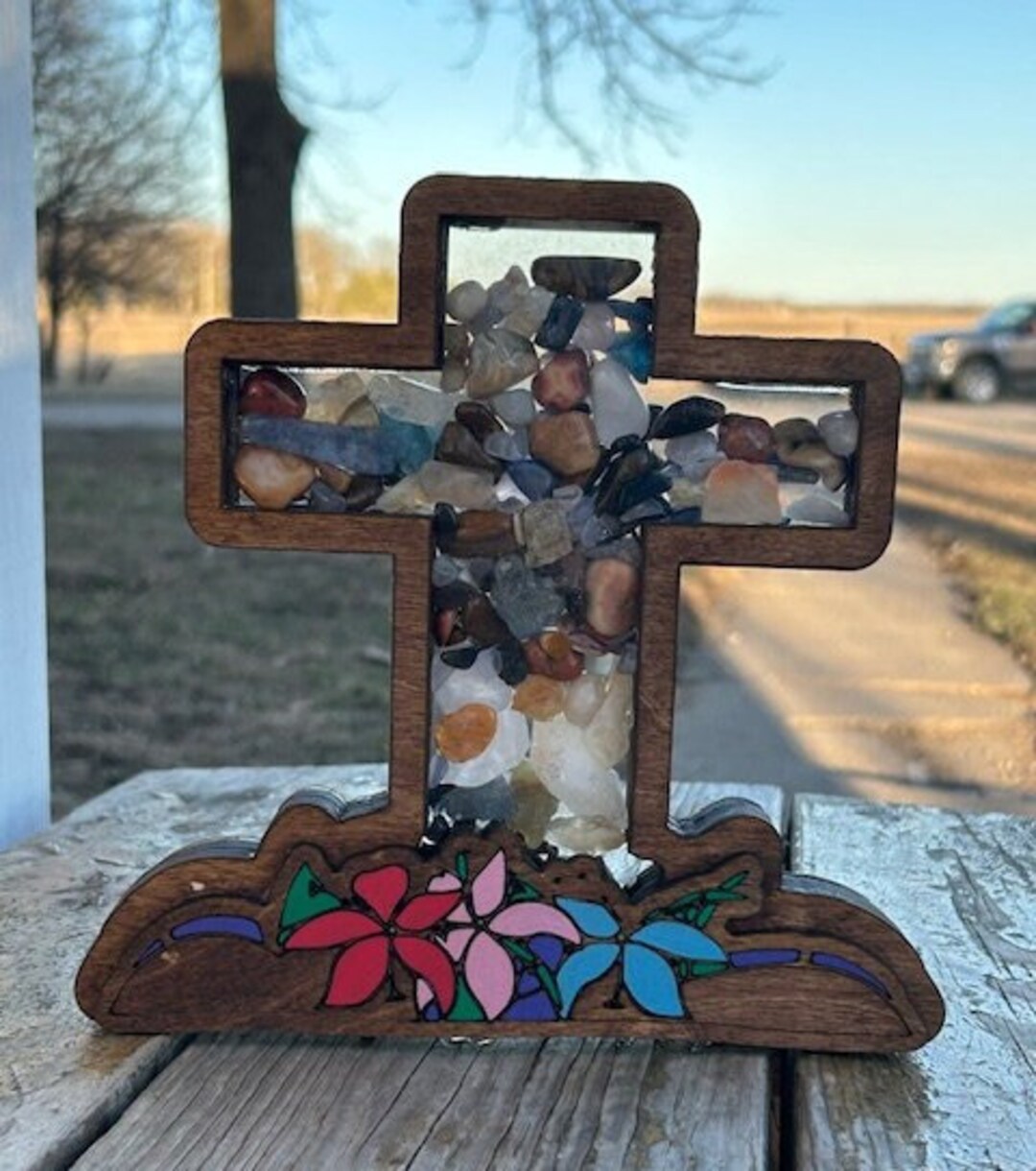 Agate Shadow Box - Glass Cross Box - Cross Display Box - Rock Storage ...