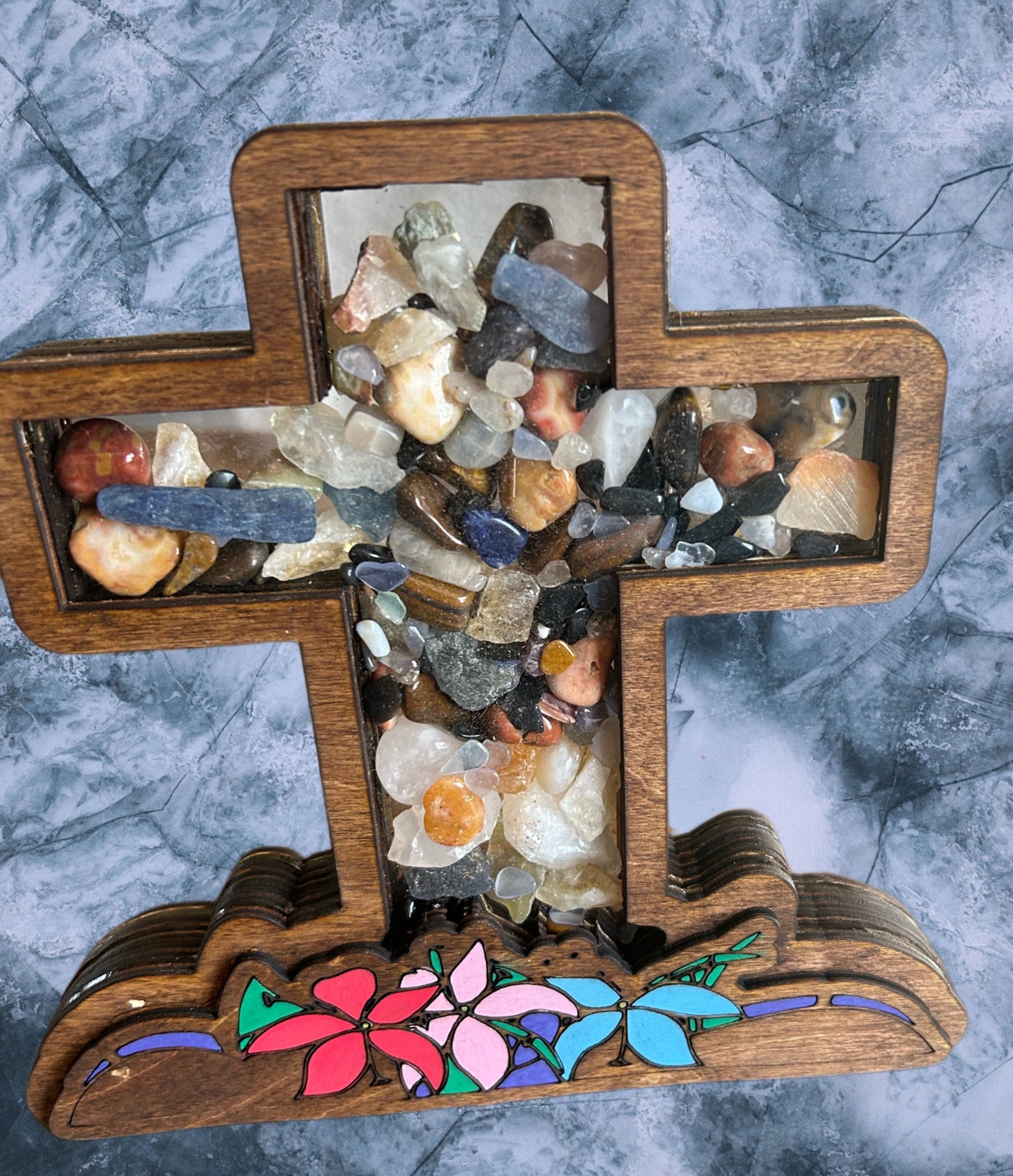 Agate Shadow Box - Glass Cross Box - Cross Display Box - Rock Storage ...