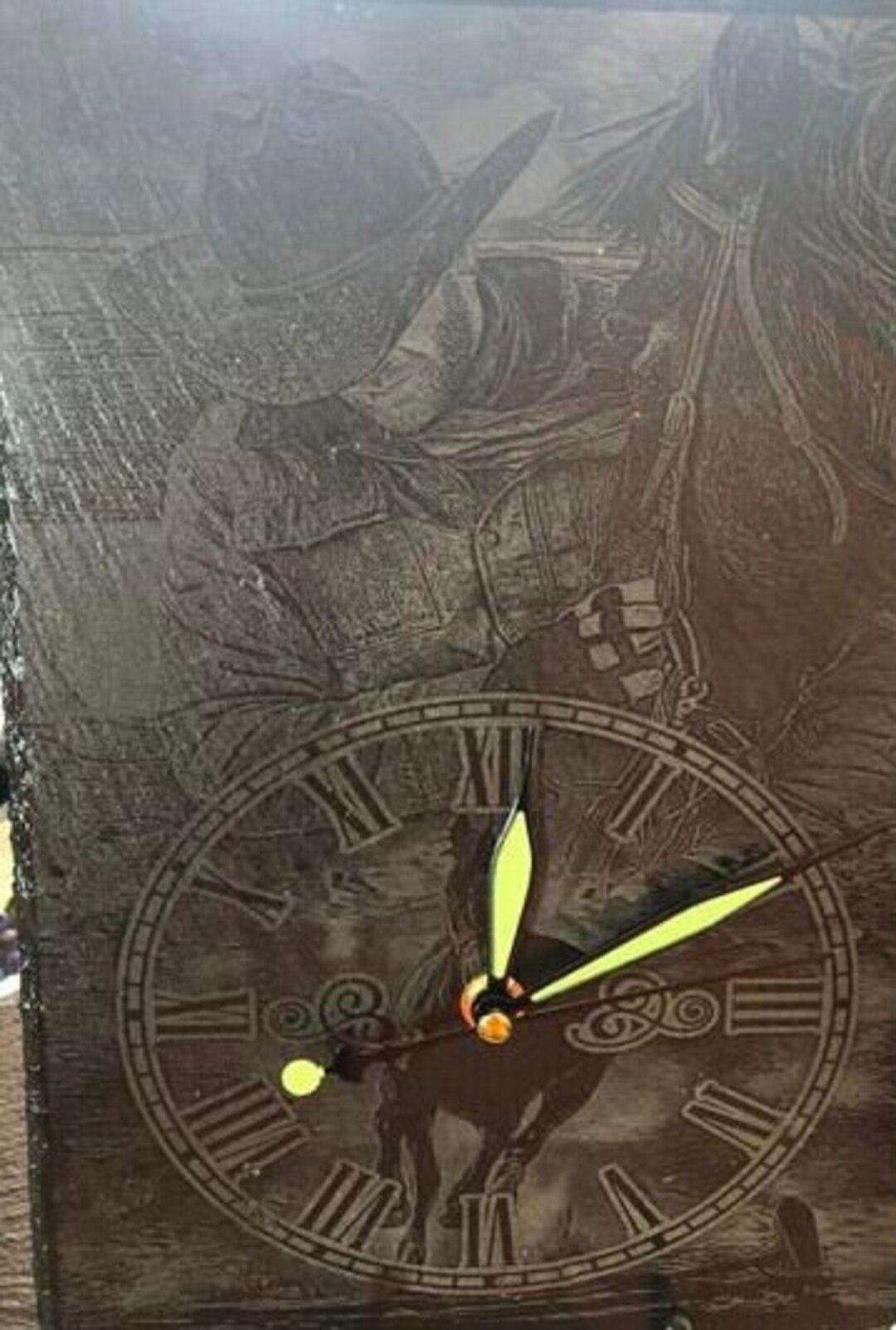 Cowboy Clock Slate Horse Clock Laser Engraved Stone Clock Outside Horse ...
