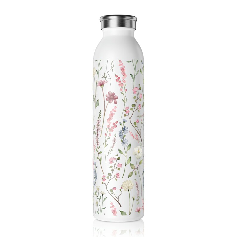 Pastel Wildflower Water Bottle, Pressed Flower Watercolor Bottle ...