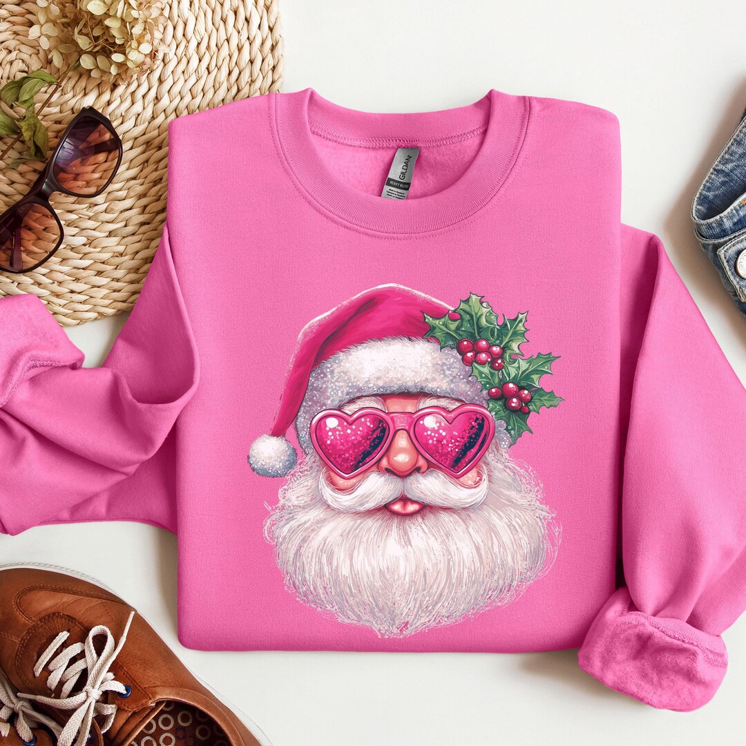 Retro Pink Santa Claus Sweatshirt, Coquette Pink Santa Clause Family ...