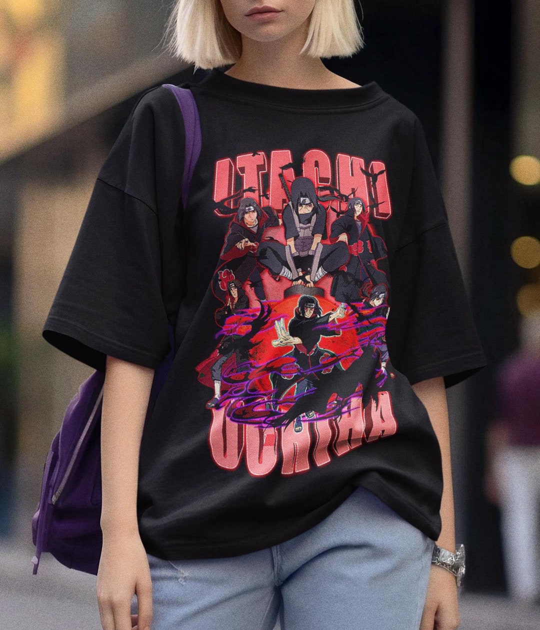 Unisex Vintage Naruto Itachi Inspired Anime Manga Oversized Graphic Tee ...