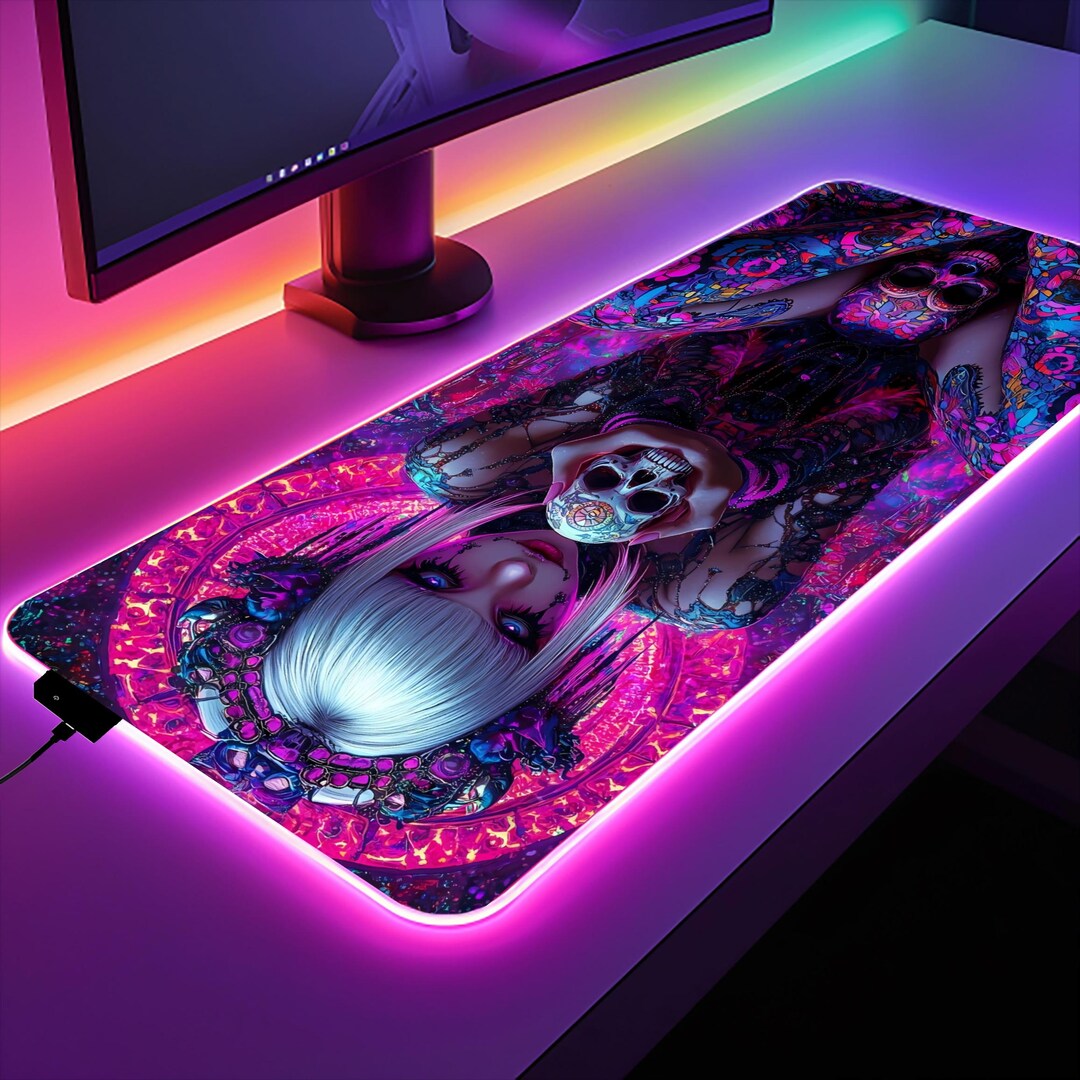 Voodoo Gothic Anime Girl Gaming Led Mouse Pad, Goth Waifu Gaming Desk ...