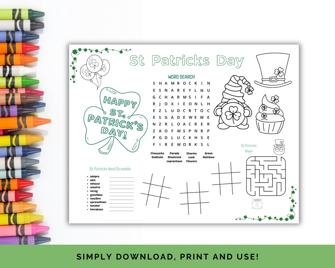 St Patricks Day Activity Placemat Printable - Etsy